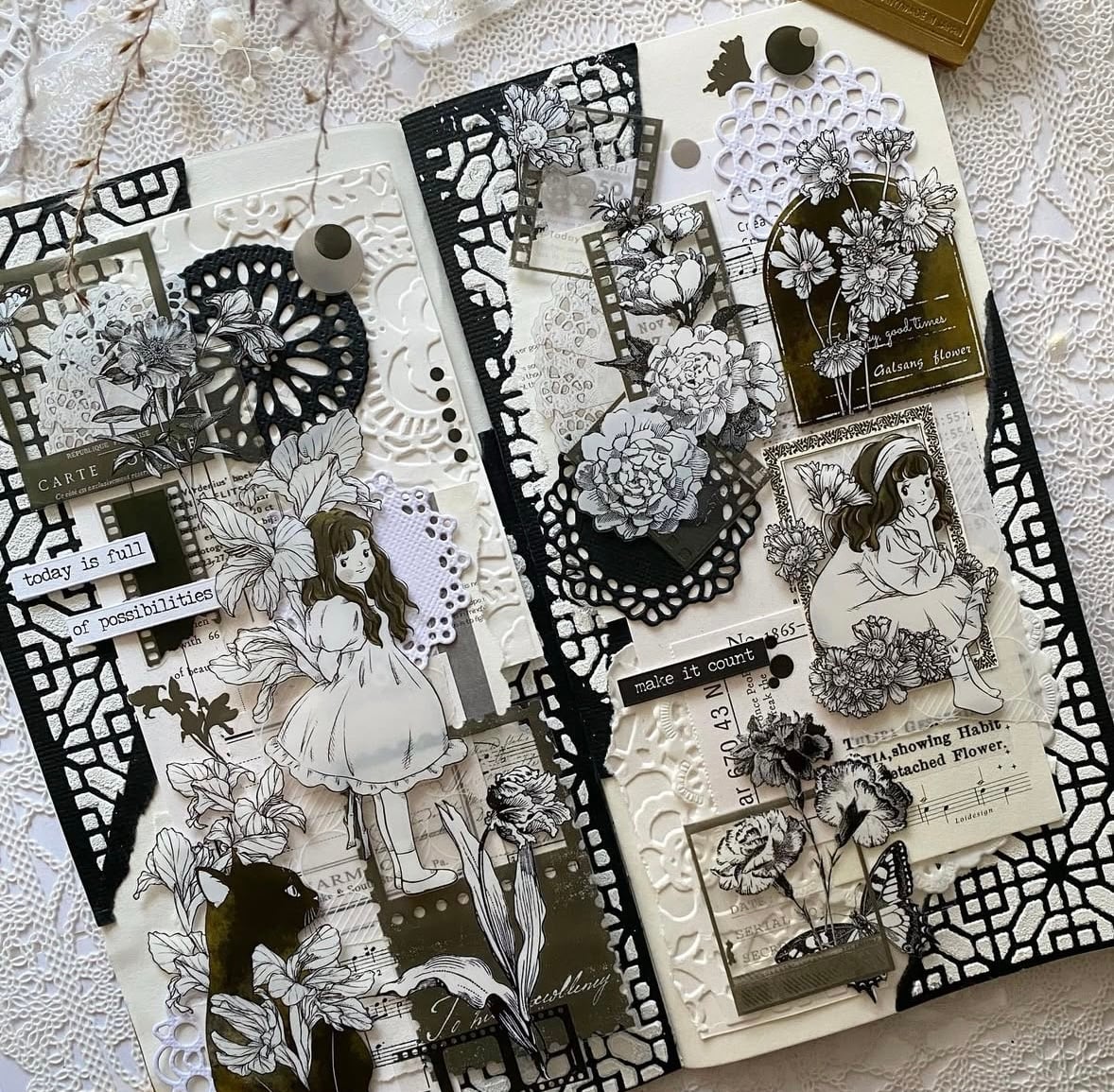 25 Striking Black and White Scrapbook Ideas & Junk Journal Layouts ...