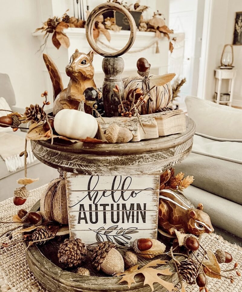 30 Cozy & Charming Fall Tiered Tray Decor Ideas To Inspire - The ...